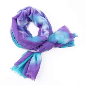 GERINLY Lavender Color Tie Dye Scarf Aesthetic Active Neck Wrap Fashion Shoulder Shawl Natural Hijabs for Vacation (Purple Turquoise)