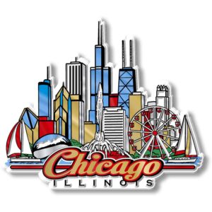 chicago city magnet by classic magnets, collectible souvenirs made in the usa, 4.1" x 3.5"