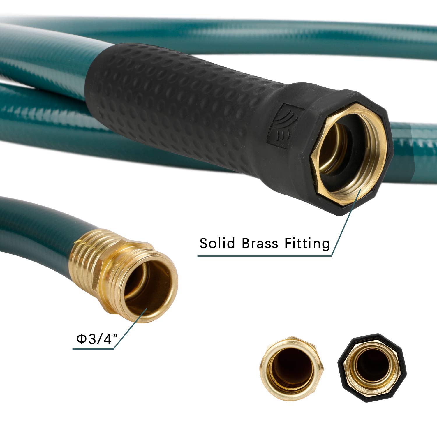 Worth Garden 3/4 in. x 50 ft. Long Water Hose - Heavy Duty Durable Non Kinking Garden Hose - PVC Material Hose with Brass Fittings - Flexible Hose for Household and Commercial Use - Dark Green