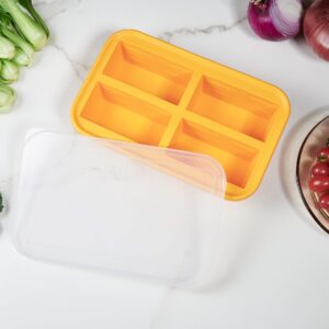 Bangp 1-Cup Silicone Freezing Tray with Lid,Soup Freezer Molds,Silicone Meal Prep Containers,Silicone Molds for Soup and Food Storage - Makes 4 Perfect 1 Cup Portions