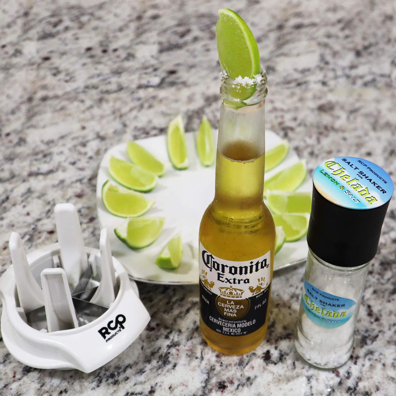 RCP PRODUCTS Lemon/Lime Slicer, to Garnish Food Drink - Stainless Steel Lime Cutter | Lemon Wedge Cutter for Perfect Lime Slices rebanador de limon - Chelda Lemon Salt and Tequila