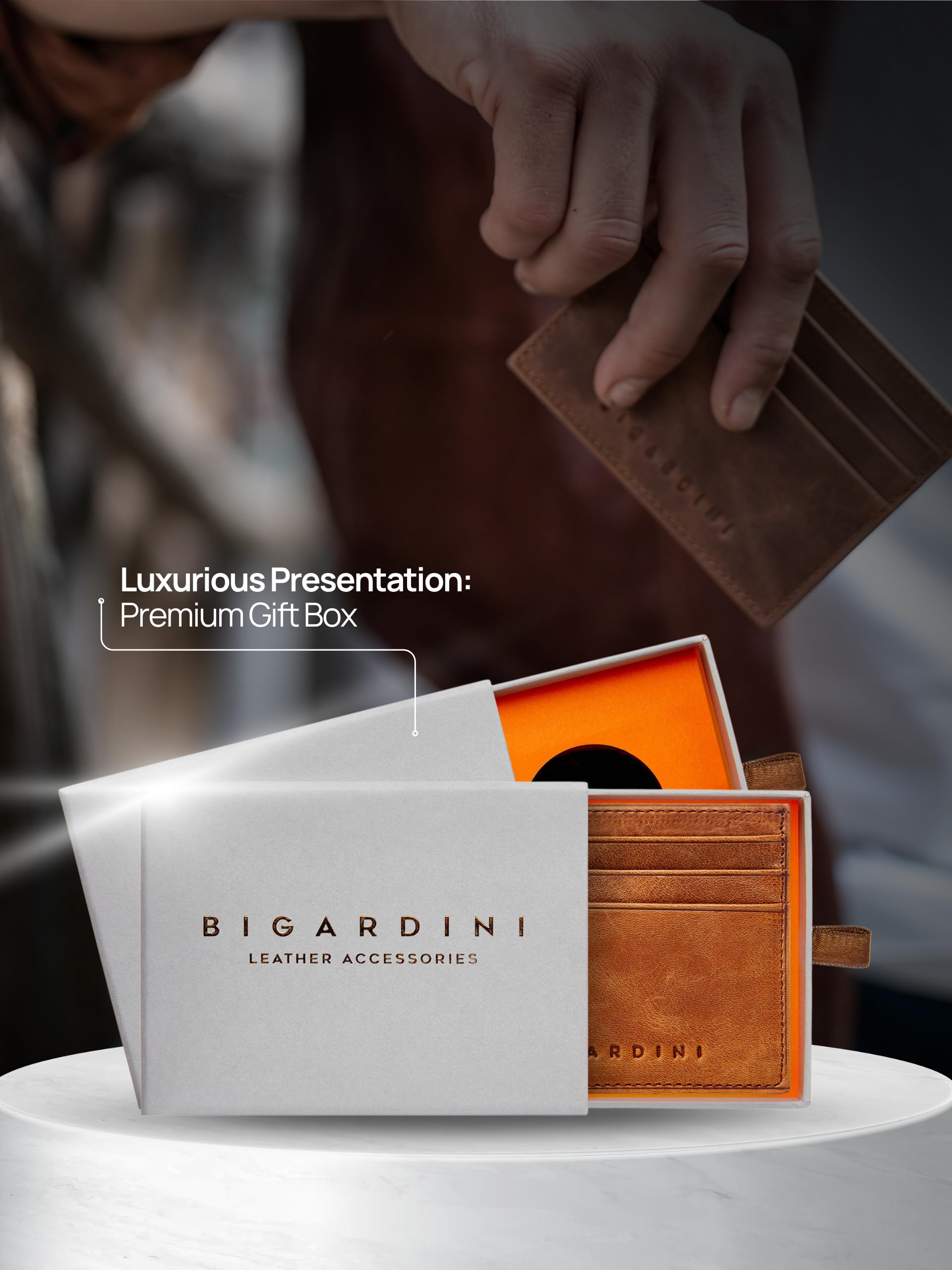 Bigardini Slim Minimalist Leather Card Wallet For Men & Women - RFID Blocking Leather Card Holder Wallets (Brown)