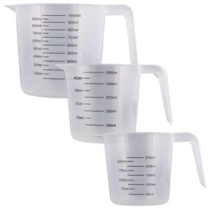 u.s. kitchen supply - set of 3 plastic graduated measuring cups with pitcher handles - 1, 2 and 4 cup capacity, ounce and ml cup markings - measure & mix recipe ingredients, flour, water, oil, batter