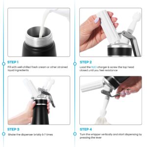 Whipped Cream Dispenser - Ultra Durable Leak-Free Grade 6 Aluminum Whipping Cream Dispenser - 6 Decorating Tips & 2 Cleaning Brushes - Pro Whipped Cream Maker - 500mL / 1 Pint Canister Cracker