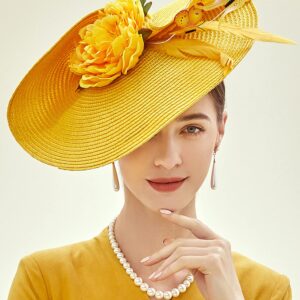 BABEYOND Tea Party Fascinator Hat for Women Kentucky Headwear Derby Pillbox Wide Brim Church Hat for Cocktail Wedding