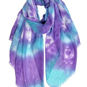 GERINLY Lavender Color Tie Dye Scarf Aesthetic Active Neck Wrap Fashion Shoulder Shawl Natural Hijabs for Vacation (Purple Turquoise)