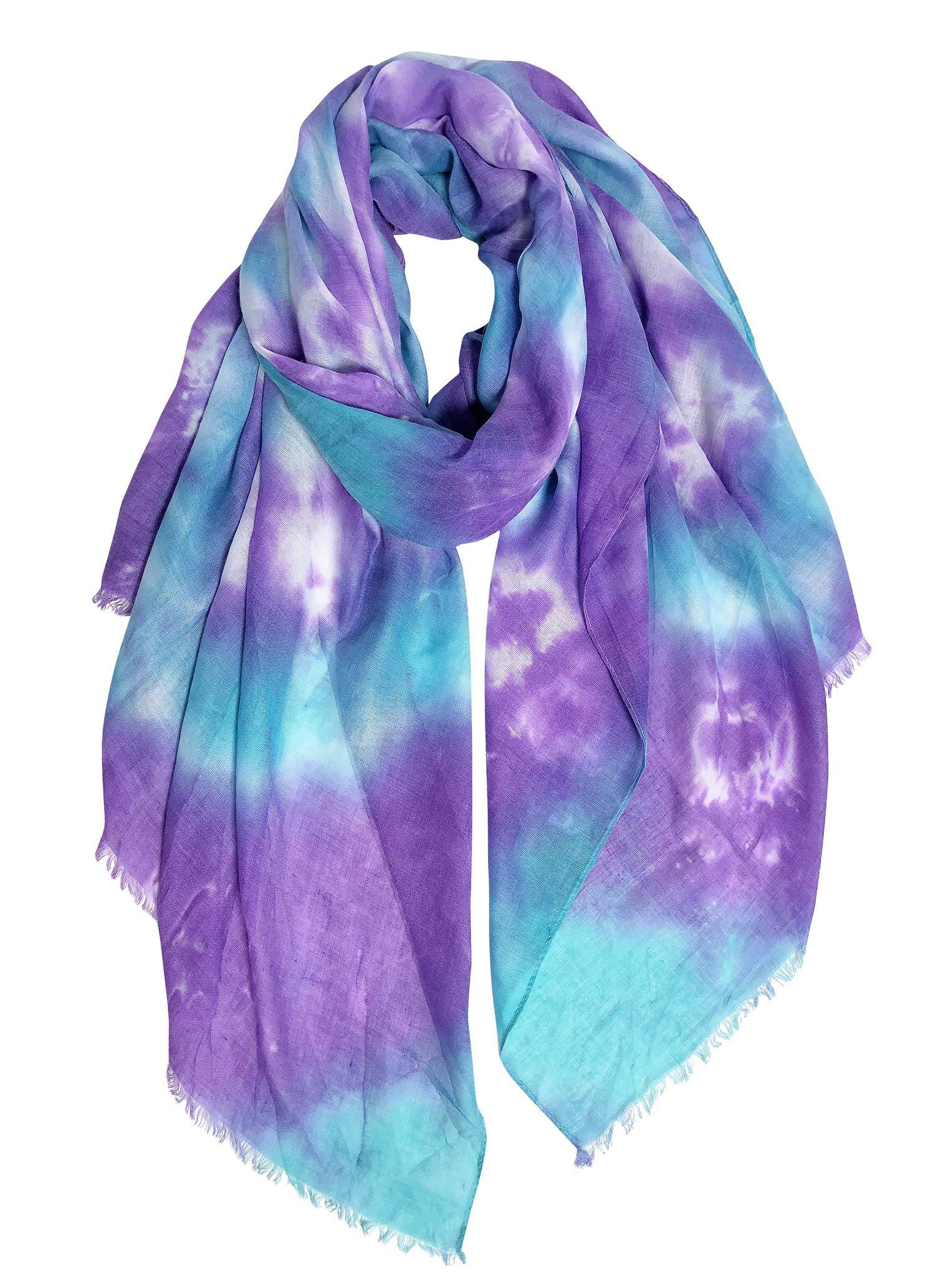 GERINLY Lavender Color Tie Dye Scarf Aesthetic Active Neck Wrap Fashion Shoulder Shawl Natural Hijabs for Vacation (Purple Turquoise)