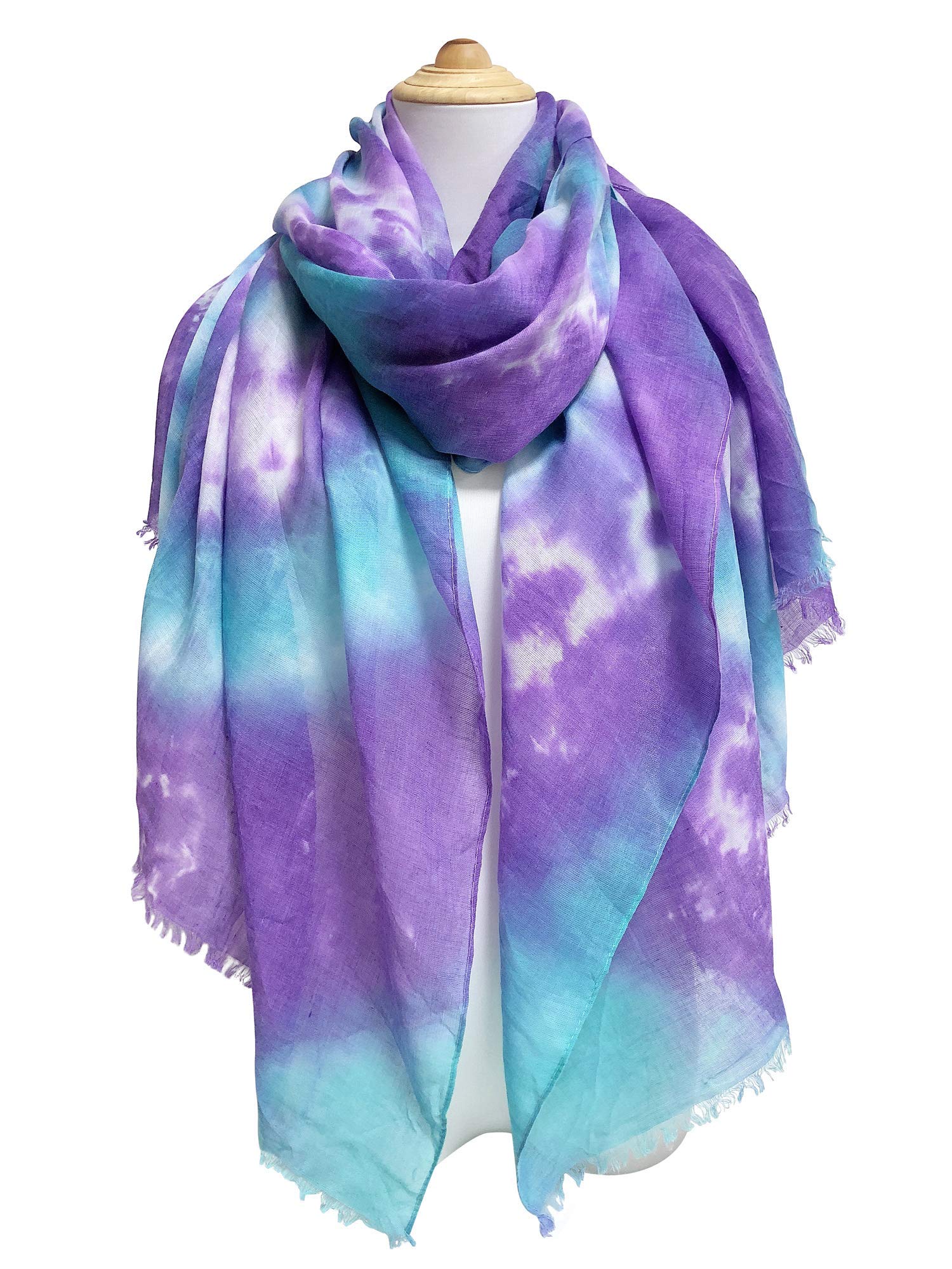 GERINLY Lavender Color Tie Dye Scarf Aesthetic Active Neck Wrap Fashion Shoulder Shawl Natural Hijabs for Vacation (Purple Turquoise)