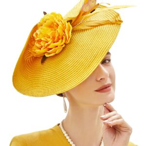 BABEYOND Tea Party Fascinator Hat for Women Kentucky Headwear Derby Pillbox Wide Brim Church Hat for Cocktail Wedding