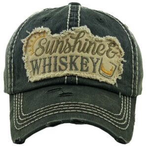 women's sunshine & whiskey vintage baseball hat cap, black/tan