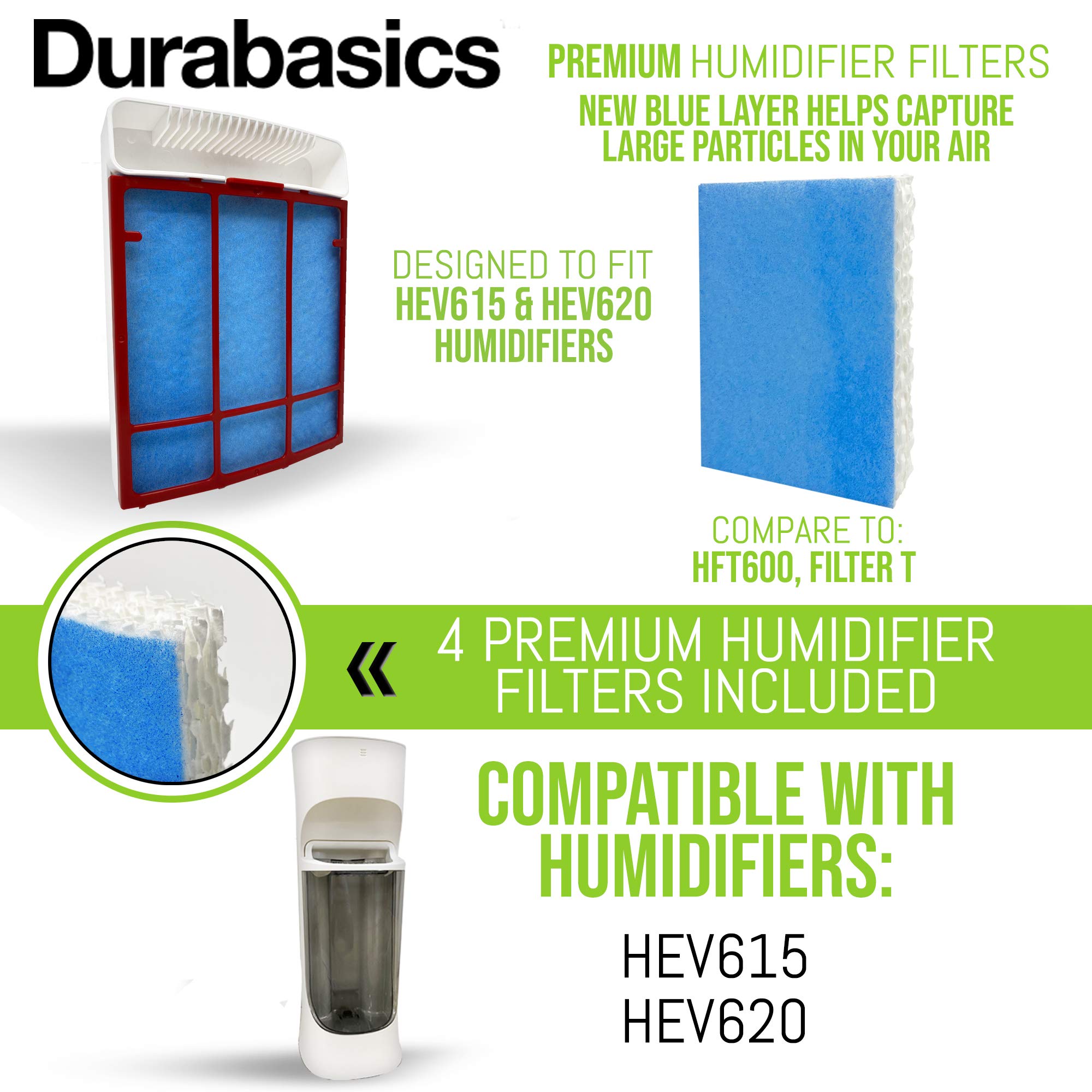 Durabasics Filter Replacements for Honeywell Filter T - 4 Pack - For HEV615 & HEV620 - Compatible with HFT600 Honeywell Humidifier Filter, HFT600, Filter HFT600 & Honeywell Humidifier Filter T