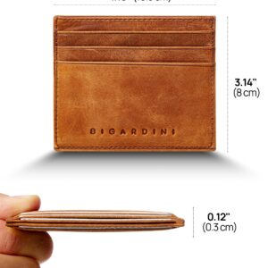 Bigardini Slim Minimalist Leather Card Wallet For Men & Women - RFID Blocking Leather Card Holder Wallets (Brown)