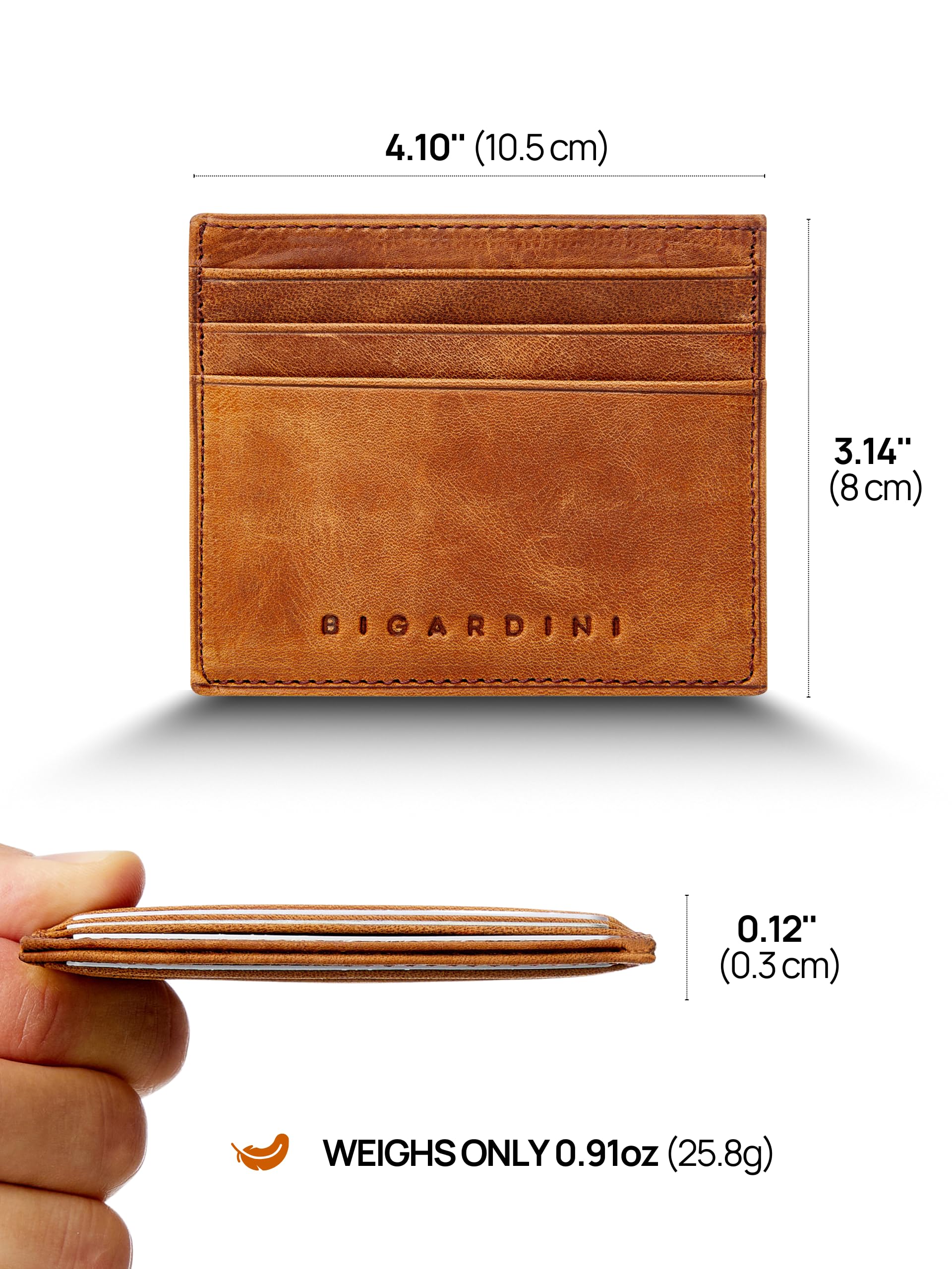 Bigardini Slim Minimalist Leather Card Wallet For Men & Women - RFID Blocking Leather Card Holder Wallets (Brown)