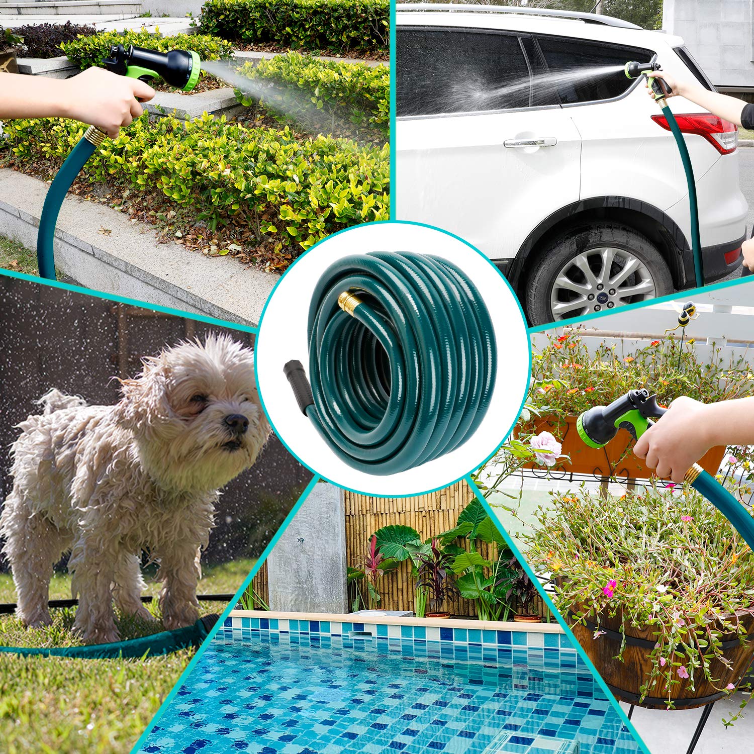 Worth Garden 3/4 in. x 50 ft. Long Water Hose - Heavy Duty Durable Non Kinking Garden Hose - PVC Material Hose with Brass Fittings - Flexible Hose for Household and Commercial Use - Dark Green