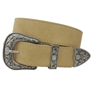 axesoria genuine causal suede belt (small, sand w. western buckle)