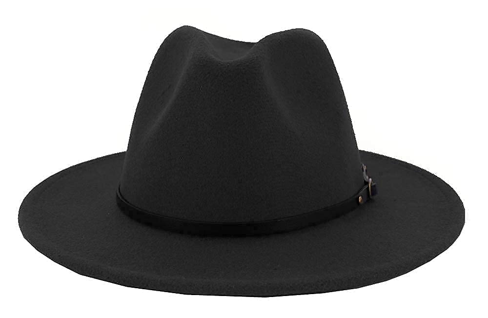 Fedora-Hats for Women-Men Vintage Flat-Wide-Brim Felt-Jazz-Hat Cotton-Blend Panama-Hat Medium/Large Black