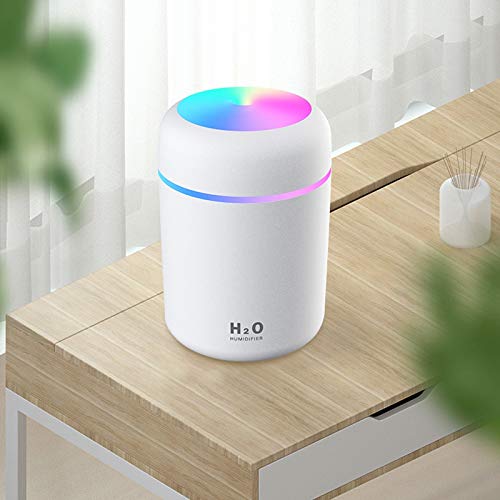 AISHNA Humidifier Colorful Cool Mini Humidifier,Essential Oil Diffuser Aroma Essential Oil USB Cool Mist Humidifier,2 Adjustable Mist Modes, Super Quiet,for Car,Office,Bedroom(White)