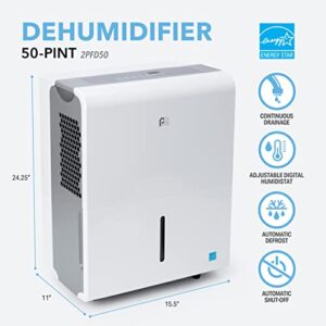 Perfect Aire 50-Pint, 4,500 Sq. Ft. ENERGY STAR Dehumidifier With Continuous Drainage Option, Ultra-Quiet Operation - Ideal for Small Rooms & Basements