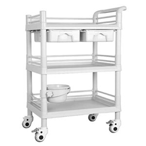 mtylx multifunctional portable trolleys with wheels,dental mobile utility trolley serving cart with wheels and two drawer, gray white,64.5×44.5×98cm