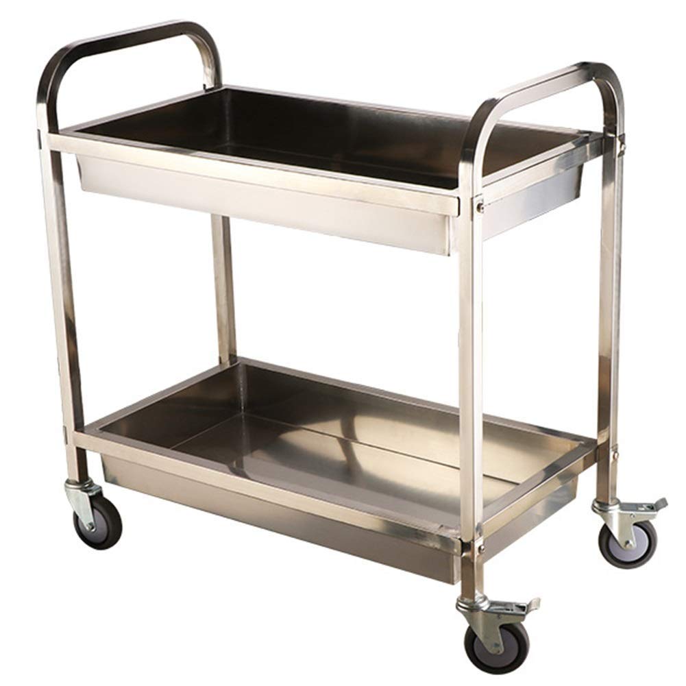 YGCBL Multifunction Serving Portable Hand Trucks,Cart Service Restaurant Hotel 360°Swivel Castors Arcuate Handle Steel Nail Reinforcement Easy to Push and Pull, 3 Sizes,Kitchen,Silver,85X45X90Cm