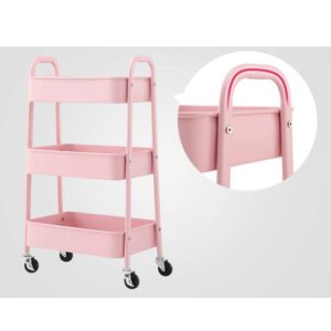 MTYLX Trolley,Cart,Household Multi-Layer Trolleys,Cart Family Restaurant 3 Layers Plus Thick Side Handles Design 360 Degrees Swivel Castors Easy to Clean, 3 Colors,Pink,40X28X74Cm