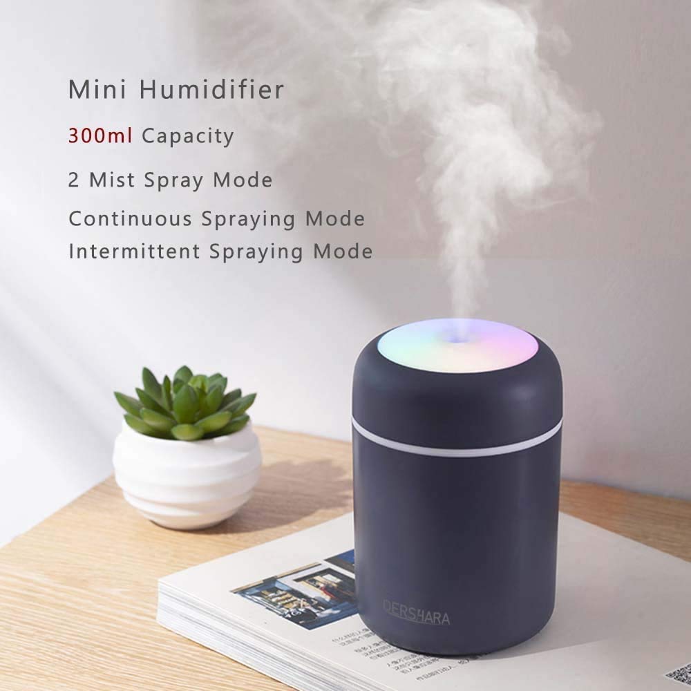 AISHNA Humidifier Colorful Cool Mini Humidifier,Essential Oil Diffuser Aroma Essential Oil USB Cool Mist Humidifier,2 Adjustable Mist Modes, Super Quiet,for Car,Office,Bedroom(White)