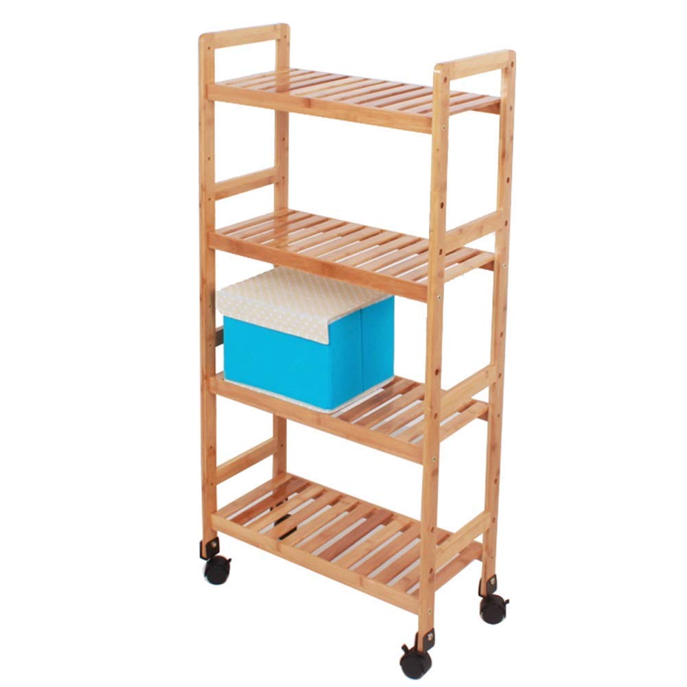 MTYLX Trolley,Cart,Household Multi-Layer Trolleys,Cart Family Restaurant Bamboo Material Side Handles Swivel Castors Multifunction Easy to Assemble, 6 Sizes,Brown,60X105Cm