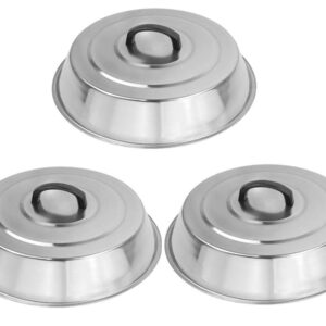 3 Sets BBQ Accessories 12 Inch Round Stainless Steel Basting Cover - Cheese Melting Dome and Steaming Cover, Best fits for Blackstone Camp Chef Flat Top Griddle Grill Cooking Indoor or Outdoor