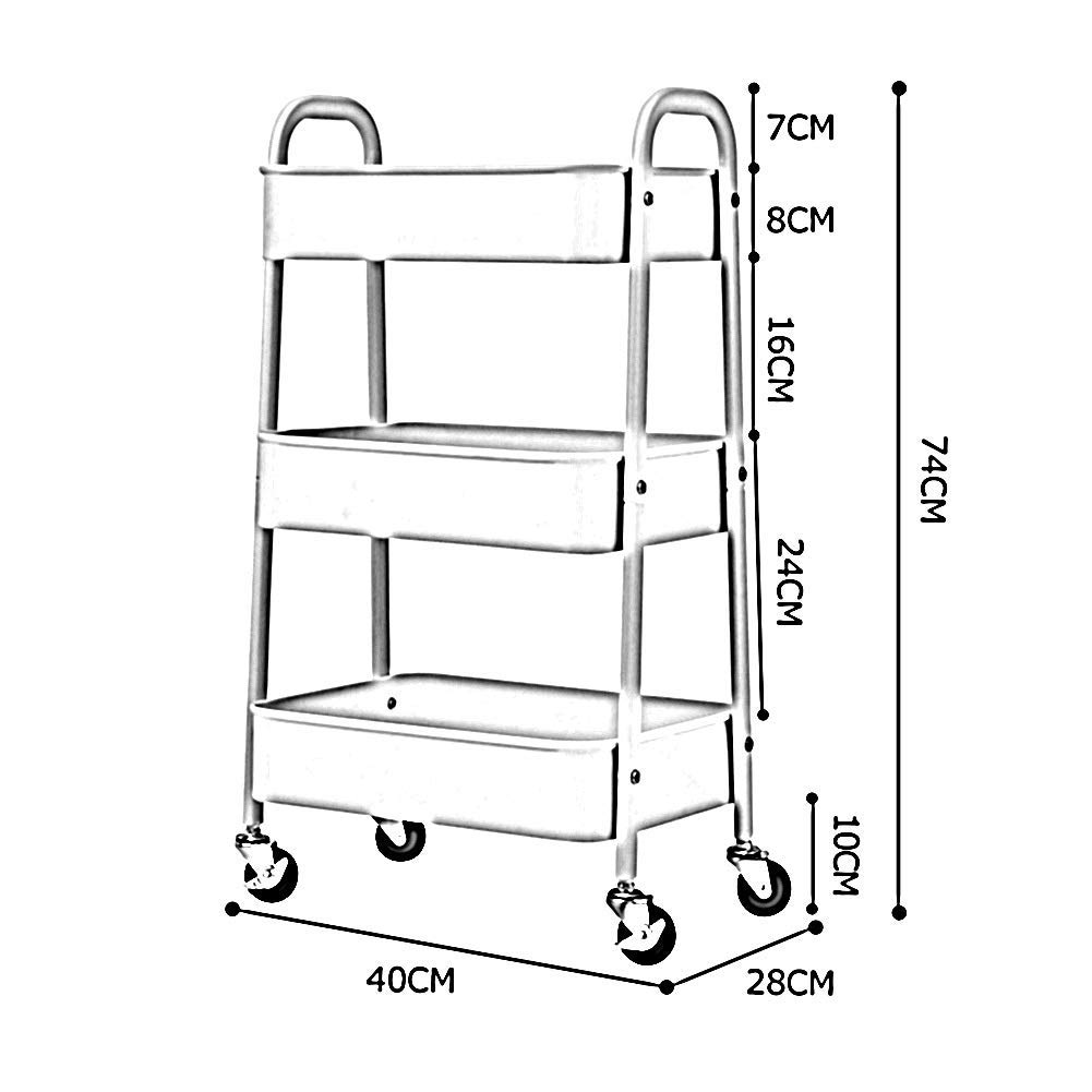 MTYLX Trolley,Cart,Household Multi-Layer Trolleys,Cart Family Restaurant 3 Layers Plus Thick Side Handles Design 360 Degrees Swivel Castors Easy to Clean, 3 Colors,Pink,40X28X74Cm