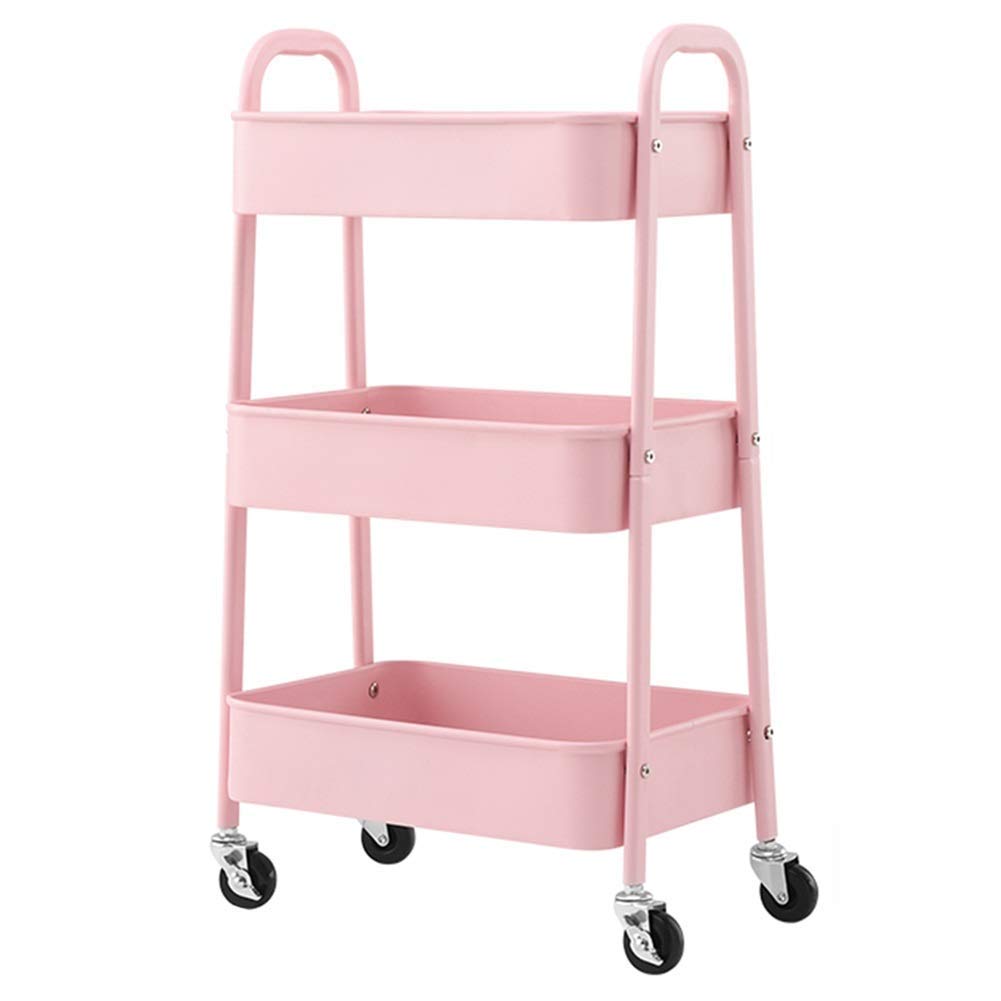 MTYLX Trolley,Cart,Household Multi-Layer Trolleys,Cart Family Restaurant 3 Layers Plus Thick Side Handles Design 360 Degrees Swivel Castors Easy to Clean, 3 Colors,Pink,40X28X74Cm