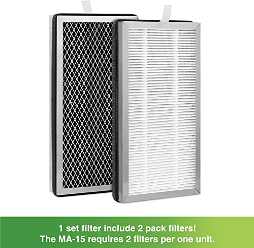 4 Pack 15 Replacement Filter, 3-in-1 Pre-Fiter, True H13 HEPA Filter and Activated Carbon Filter Compatible with 15 Air Purifier