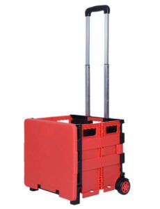 mtylx multifunctional portable trolleys with wheels,shopping cart trolley, ultra lightweight waterproof abs material, aluminum alloy lever, portable trolley (size : 38cm*33cm*90cm),red