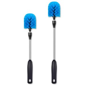 mosolan stainless steel bottle brush, 2 pack long handle water bottle scrubbing brush with removable head, built for cleaning sports bottles, baby bottles, cups, mugs, glasswares, flask, 13 in - 15 in