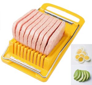 koowai slicer cuts luncheon meat, boiled eggs ham into 11 neat and equal slices without mashing (only suits soft cheese,no bony foods)