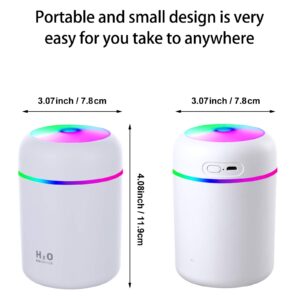 2 Pieces Cool Mist Humidifiers, Portable Mini Humidifiers, 300 ml, Quiet USB Personal Desktop Humidifier, Small Humidifiers with 2 Mist Modes and Auto Shut Off for Bedroom Home(Pink, White)