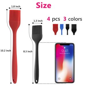 Hhyn Silicone Basting Pastry Brush Set 4 Pack Heat Resistant Spread Oil Butter Sauce for BBQ Grill Barbeque Kitchen Baking Cooking Pastries, 2 Large & 2 Small Multicolor