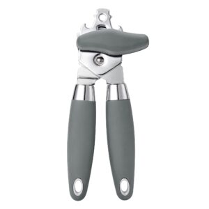 can opener manual, tj pop can opener, heavy duty hand held can openers, stainless steel can opener smooth edge, easy turn knob, with bottle opener, kitchen gadgets gray