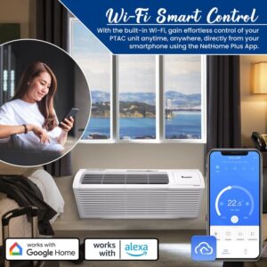 Klimaire PTAC 15,000 BTU Air Conditioner Heat Pump R-32 with Remote Control & 3.5 kW Electric Heater -230V