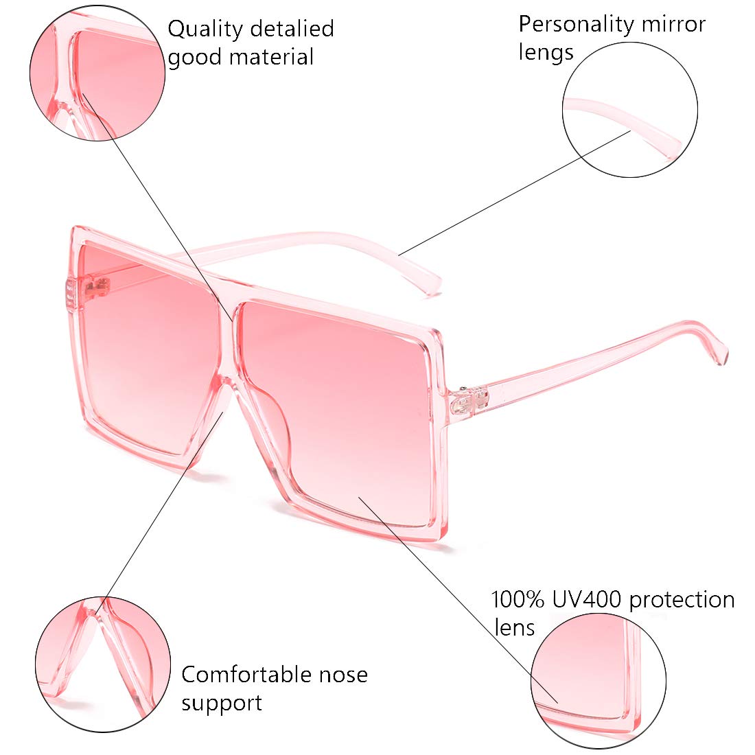 ENSARJOE Square Oversized Sunglasses for Women Men Flat Top Fashion ShadesUV Protection