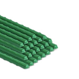 botindo garden stakes 48 inches sturdy green plant sticks 25 pack, metal tomato stakes support, yard plant support cage for potted plants, tomatoes, trees, cucumber, fences, beans (48 inch)