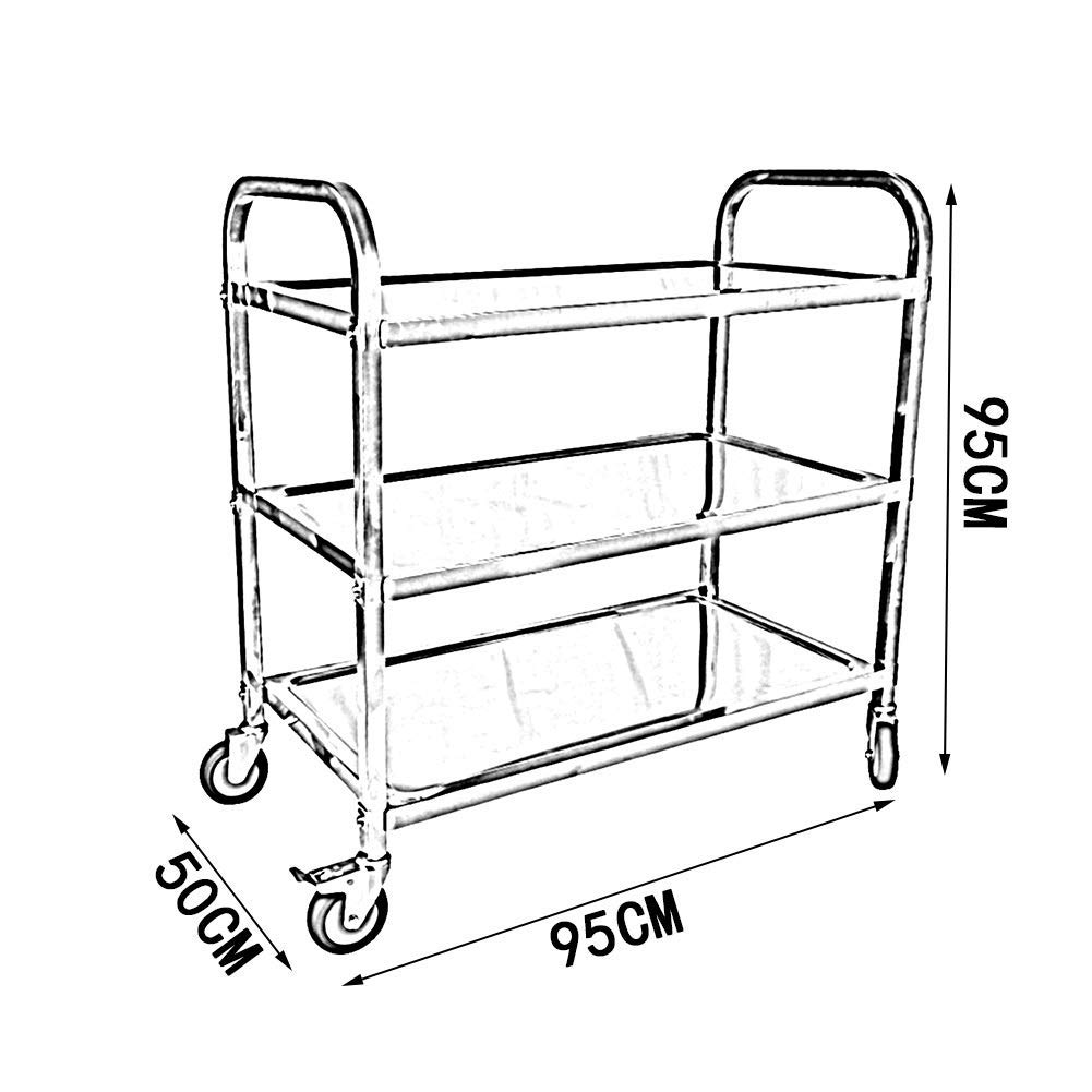 YGCBL Multifunction Serving Portable Hand Trucks,Cart Service Restaurant Garage Heavy Gauge Stainless Steel Side Handles Design Easy to Move, 3 Sizes,Kitchen,Silver,95X50X95Cm