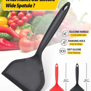 Pack of 2 Wide Silicone Spatula,Nonstick Pancake Shovel with Short Handle, Fried Flexible Turner, BPA Free Kitchen Cookwares for Egg, Cookie, Omelette, Fish, Burgers