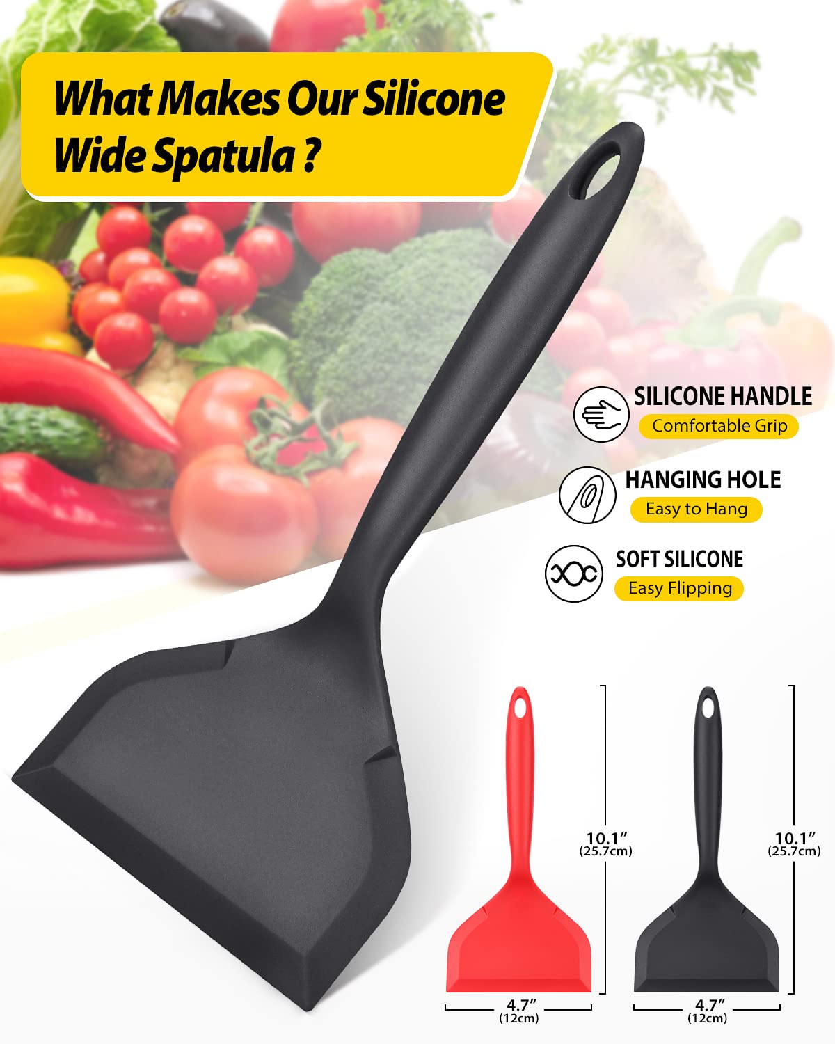 Pack of 2 Wide Silicone Spatula,Nonstick Pancake Shovel with Short Handle, Fried Flexible Turner, BPA Free Kitchen Cookwares for Egg, Cookie, Omelette, Fish, Burgers