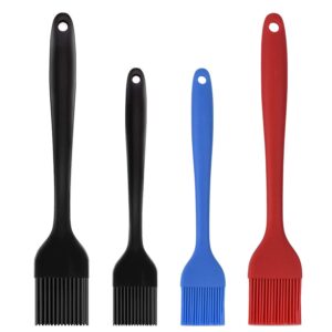 hhyn silicone basting pastry brush set 4 pack heat resistant spread oil butter sauce for bbq grill barbeque kitchen baking cooking pastries, 2 large & 2 small multicolor