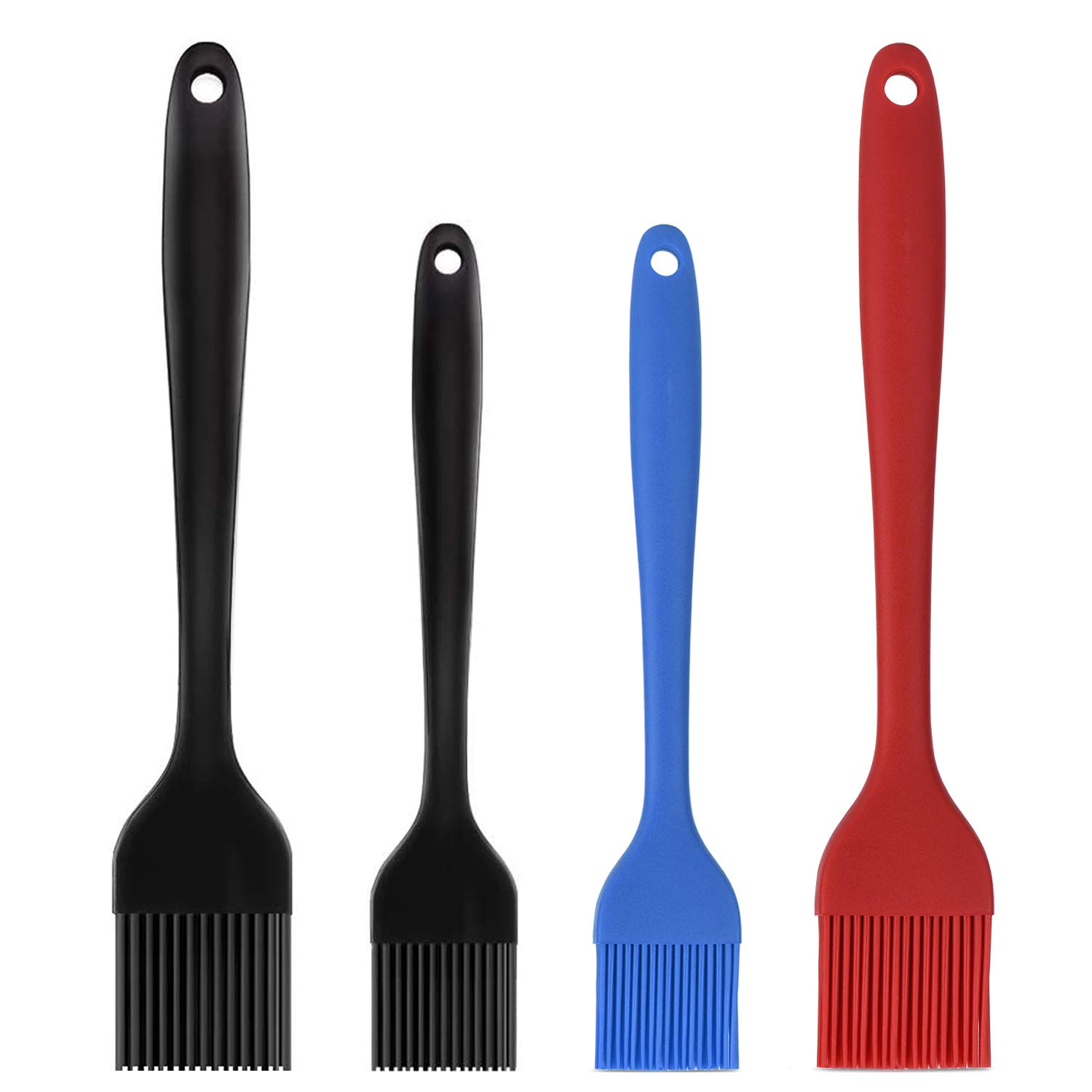 Hhyn Silicone Basting Pastry Brush Set 4 Pack Heat Resistant Spread Oil Butter Sauce for BBQ Grill Barbeque Kitchen Baking Cooking Pastries, 2 Large & 2 Small Multicolor