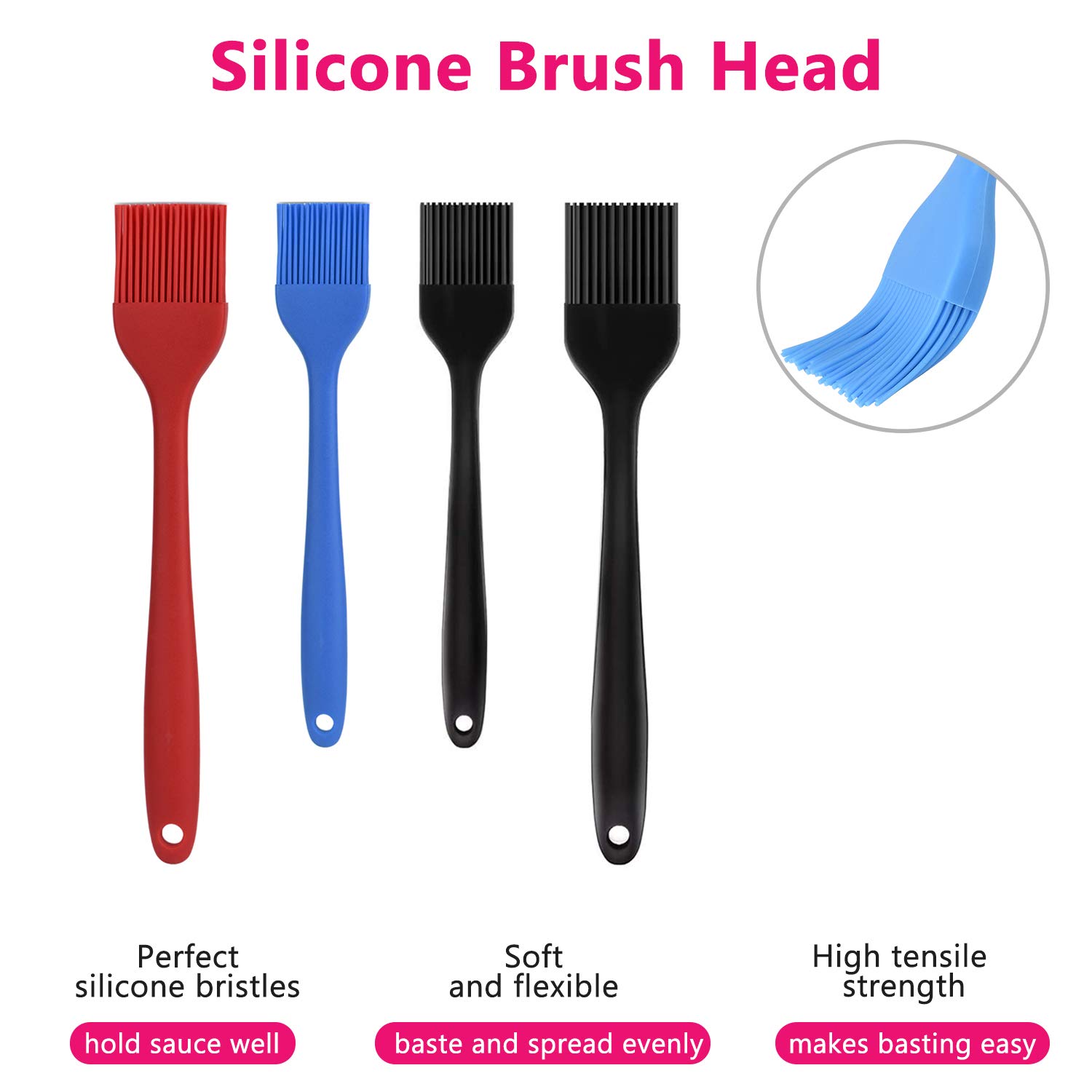 Hhyn Silicone Basting Pastry Brush Set 4 Pack Heat Resistant Spread Oil Butter Sauce for BBQ Grill Barbeque Kitchen Baking Cooking Pastries, 2 Large & 2 Small Multicolor