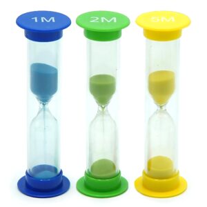 teacherfav sand timer for kids set of 3 small colorful hourglass acrylic covered clock 1min 2min 5min for classroom, home & kids room