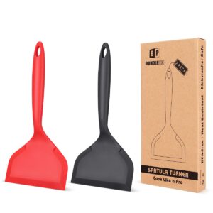 Pack of 2 Wide Silicone Spatula,Nonstick Pancake Shovel with Short Handle, Fried Flexible Turner, BPA Free Kitchen Cookwares for Egg, Cookie, Omelette, Fish, Burgers