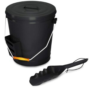 rtr_gf steel ash bucket with shovel black fireplace stoves 4.75 gallon 13 inch high