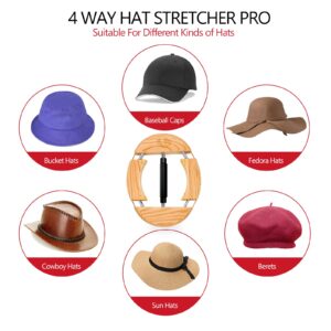 HAIBEIR Hat Stretcher 4-Way Wooden Hat Stretcher Black for Adults One Size from 7.08'' to 9.6'',Simple & Easy to Use